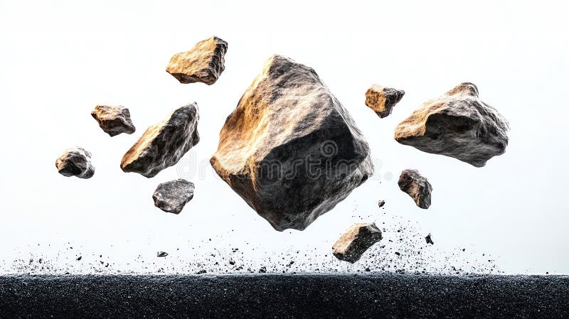 Rocks in Mid-air, Showcasing Gravity Defiance Against a White ...