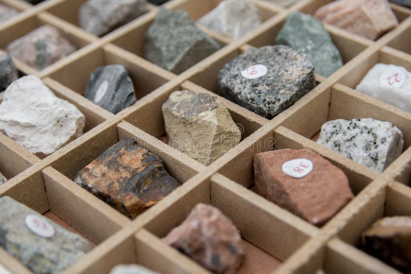 Rocks and Minerals Inside of Wooden Case Stock Image - Image of nature ...
