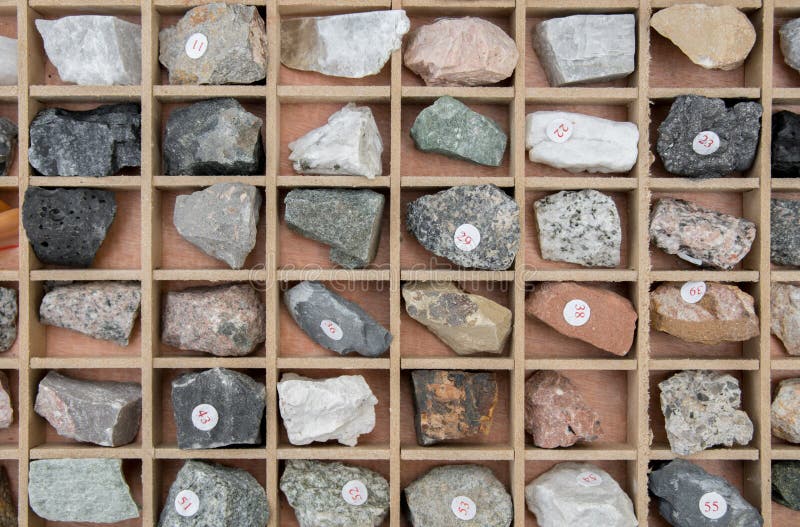 Rocks and Minerals Inside of Wooden Case Stock Image - Image of geology ...