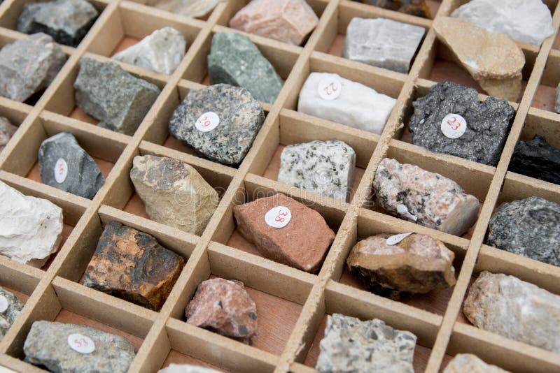 Rocks and Minerals Inside of Wooden Case Stock Image - Image of crystal ...