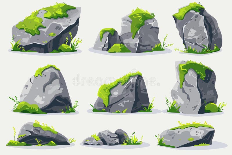 Rocks with Moss Set Isolated Vector Style Stock Vector - Illustration ...