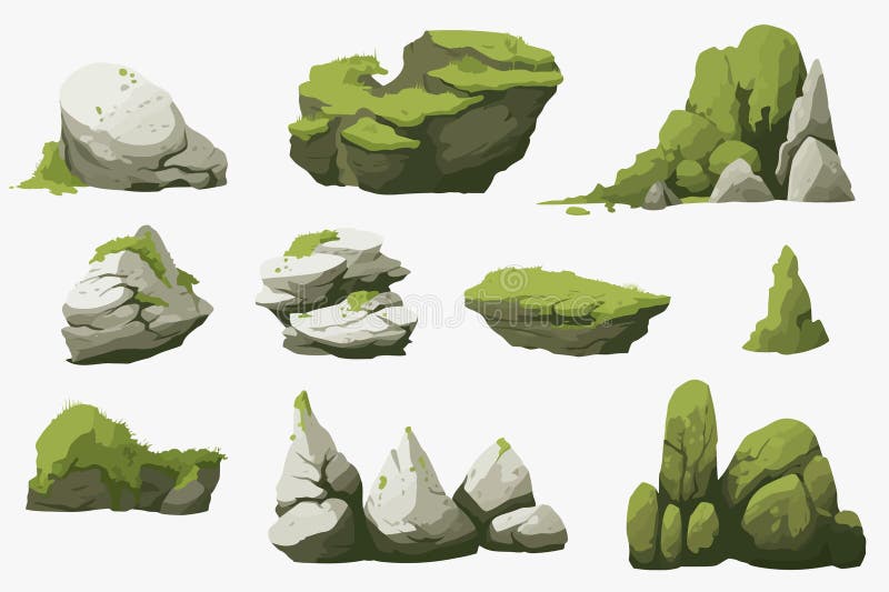Rocks with Moss Set Vector Flat Minimalistic Isolated Illustration ...
