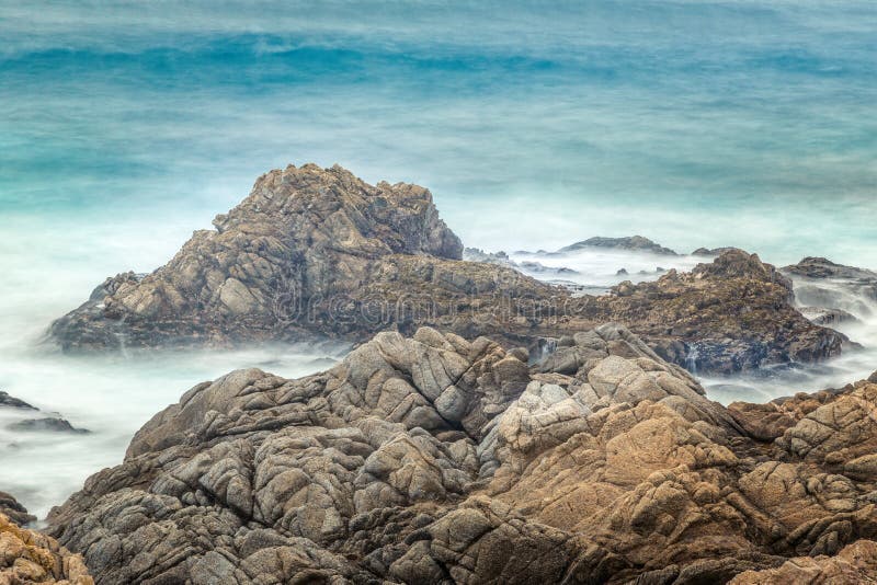 Rocks in the Pacific Ocean Bathed by the Waves, Long Exposure Stock ...