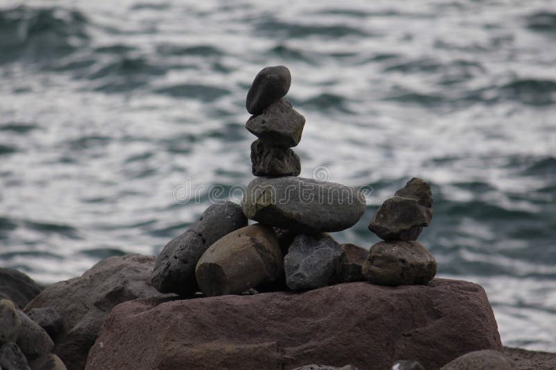 Rocks and Pebbles Balancing Along Riverside Stock Image - Image of ...