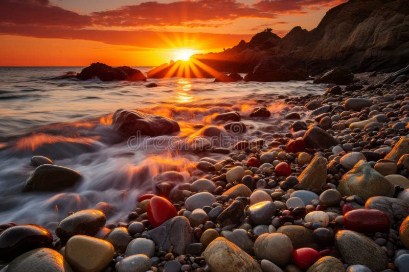 Rocks and Pebbles on the Beach at Sunset Stock Illustration ...