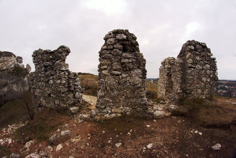 Rocks and Ruined Medieval Castle Stock Image - Image of grass ...