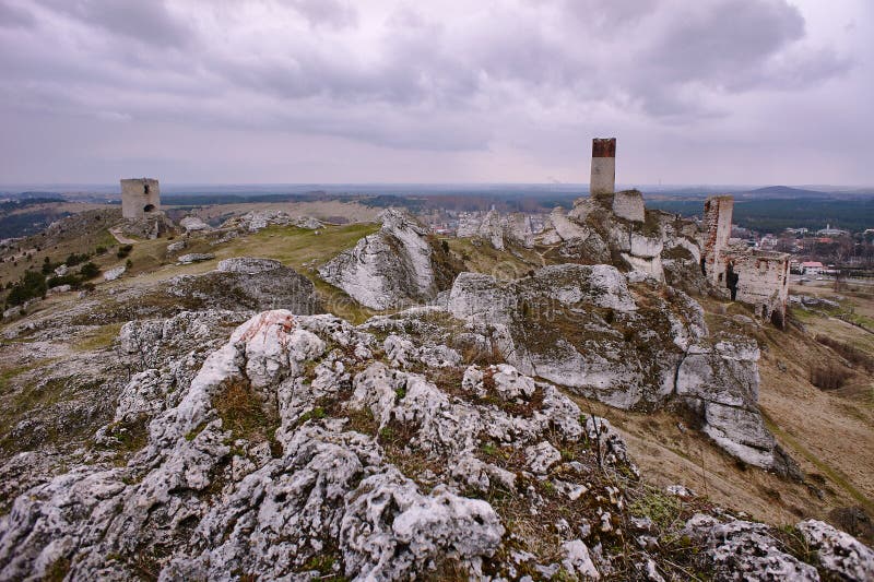 Rocks and Ruined Medieval Castle Stock Image - Image of rocks, olsztyn ...