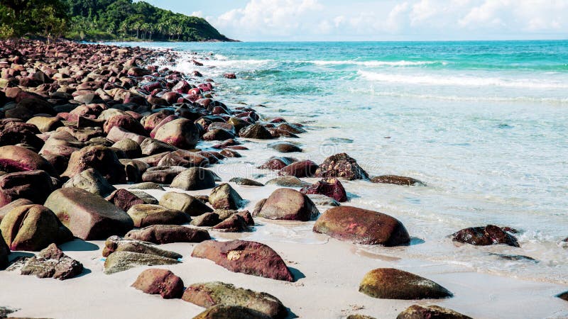Rocks on sand beach stock image. Image of golden, coast - 140345145