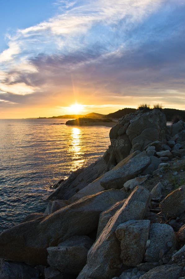 Rocks, Sand, Sea and a Beach with a Small Cave at Sunset, Sithonia ...