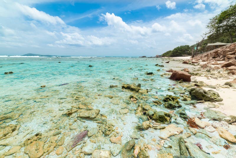 Rocks and Sand in a Topical Beach Under a Blue Sky Stock Image - Image ...