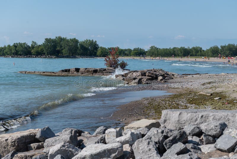 Rocks and Sandy Beach at Lake Ontario, Blue Sky Stock Image - Image of ...
