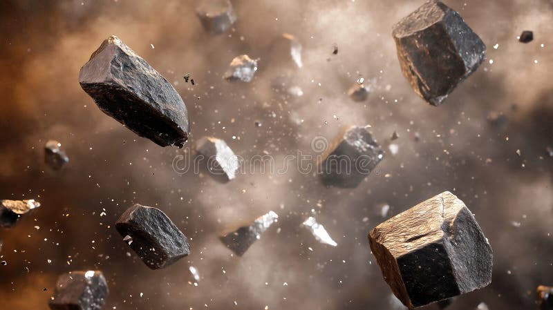 Rocks Scattering in All Directions, Broken Rocks Flying in the Air ...