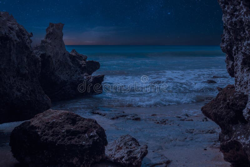 Rocks , Sea and Blue Sky at Night Stock Photo - Image of lipe, peaceful ...