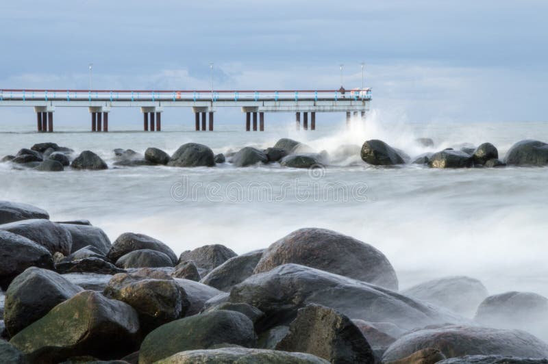 Rocks, sea and pier. stock image. Image of pier, landscape - 36041387