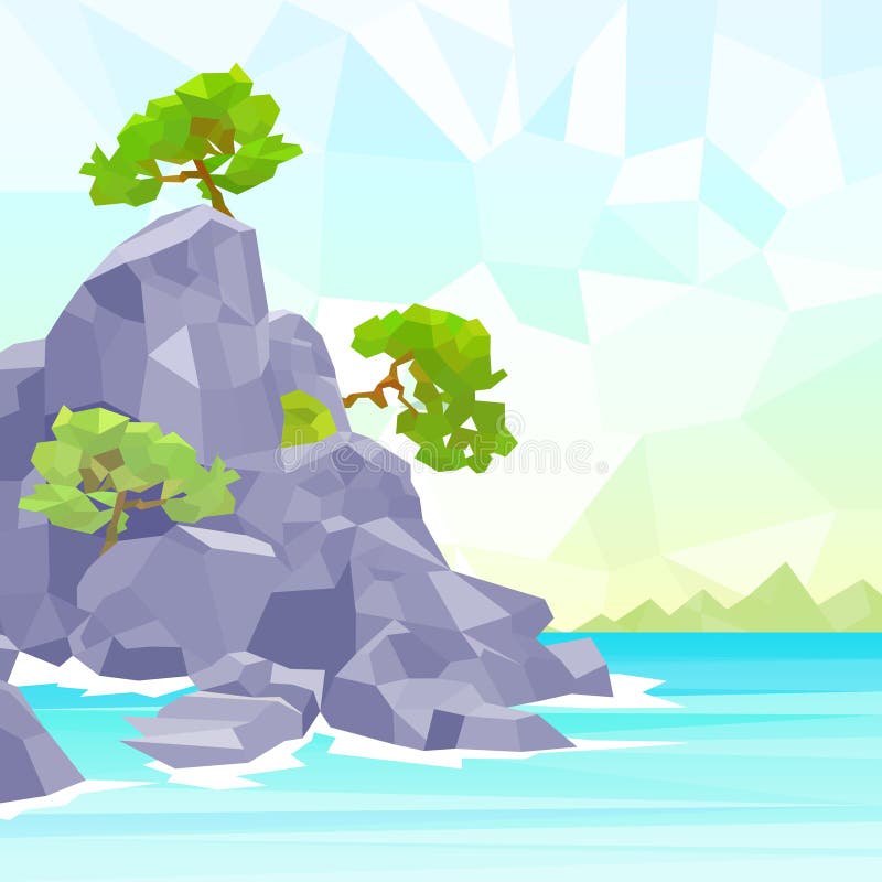 Rocks Sea Shore with Tree Polygon Graphic Vector Stock Vector ...