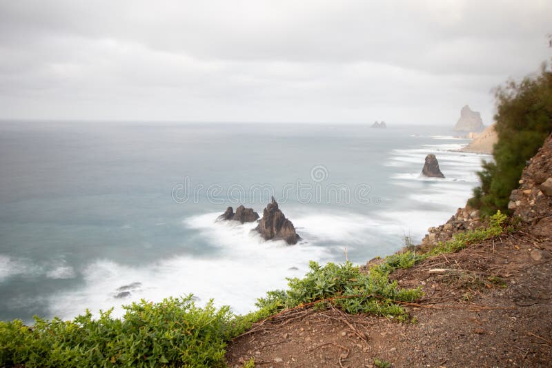 Rocks and Seascape Seen from the Cliffs with Rough Ocean. Tenerife ...