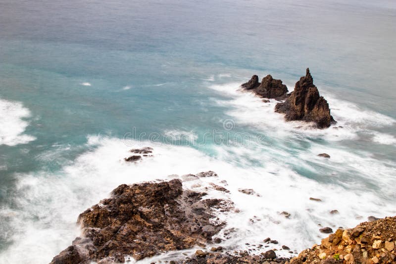 Rocks and Seascape Seen from the Cliffs with Rough Ocean. Tenerife ...