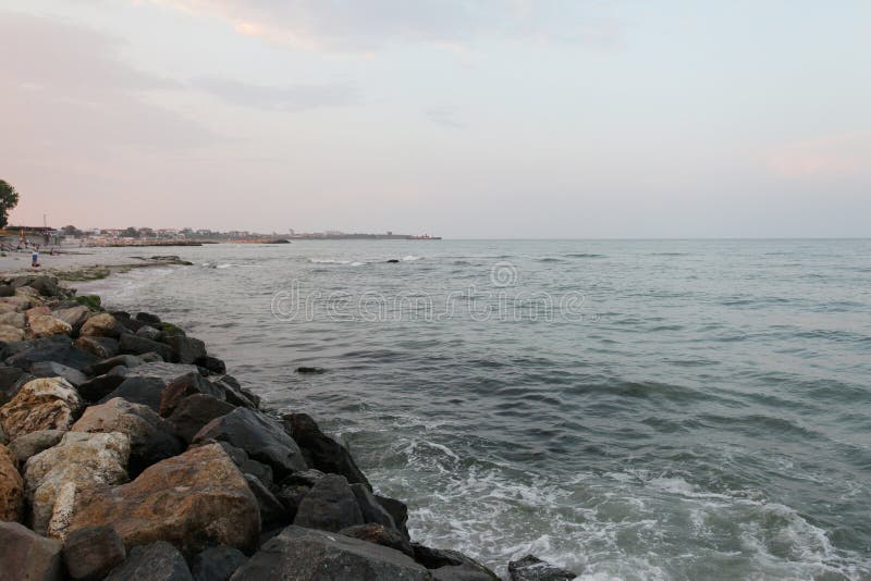 Rocks at Seashore of Black Sea, Romania, in Sunset Stock Image - Image ...