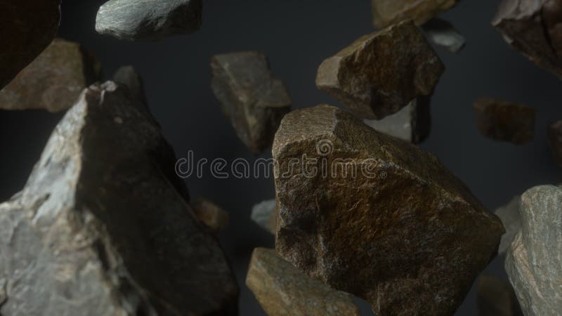 Rocks Set on Grey Dark Background. Fly Rocks Pieces Background Stock ...