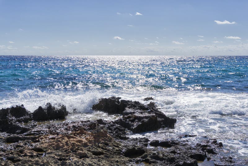 Rocks, Shiny Sea and Blue Sky Stock Image - Image of turquoise, aqua ...