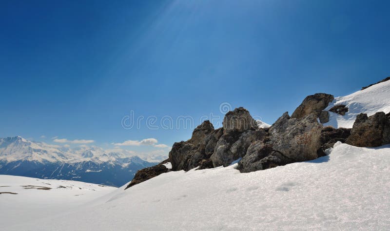 Rocks on the Snow in Mountain Stock Image - Image of cold, europe ...