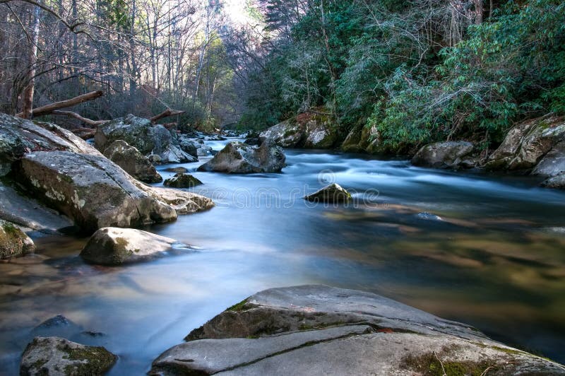 Soft Flowing River with Rocks Stock Image - Image of vacation, trees ...