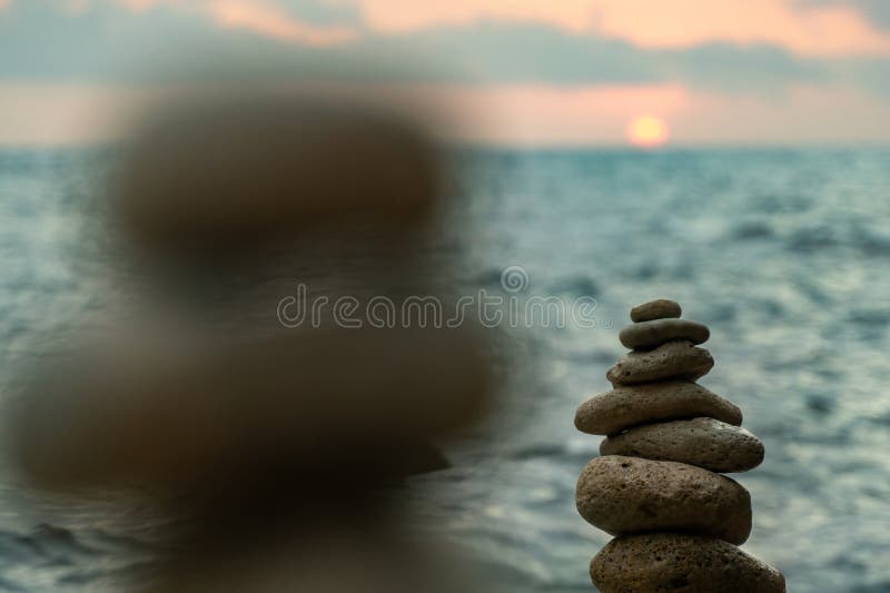 Rocks, Stack, Beach: a Balanced Rock Stack on a Beach at Sunset. Stock ...