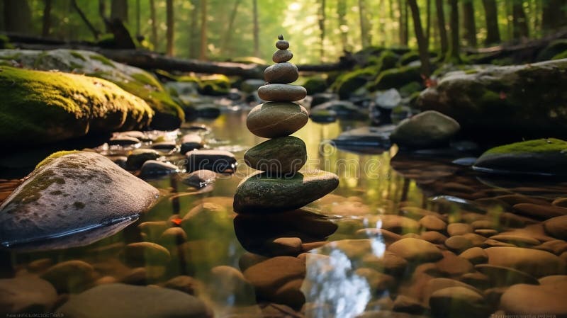 Zen meditation landscape stock illustration. Illustration of river ...