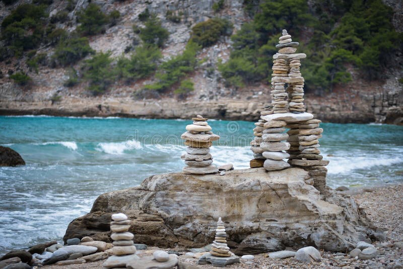 Rocks Stacked on the Livadi Beach on Thassos Island, Greece Stock Image ...