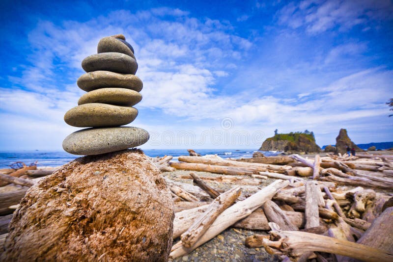 Rocks Stacked at Ruby Beach Stock Photo - Image of driftwood, cairn ...