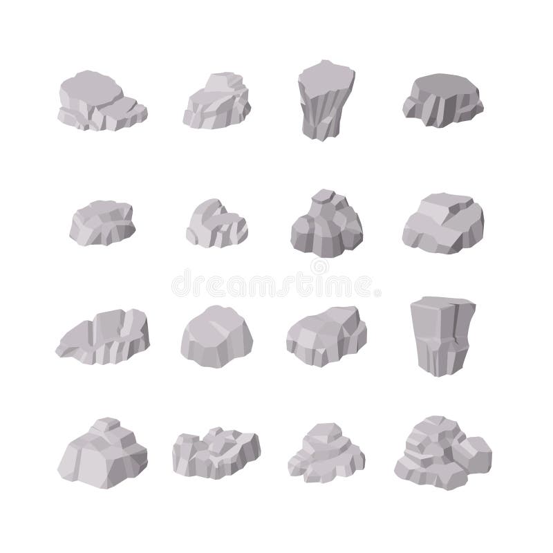 Rocks, Stones Collection. Different Boulders in Isometric 3d Flat Style ...