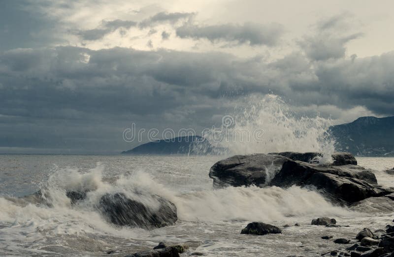 Rocks in stormy sea stock image. Image of natural, nature - 57455359