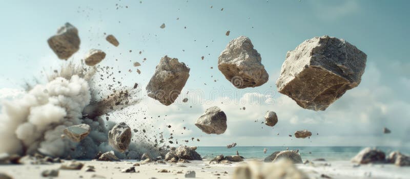 Rocks Suspended in Air Above Beach Stock Photo - Image of destruction ...