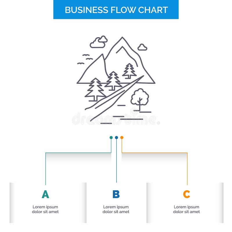 Rocks, Tree, Hill, Mountain, Nature Business Flow Chart Design with 3 ...