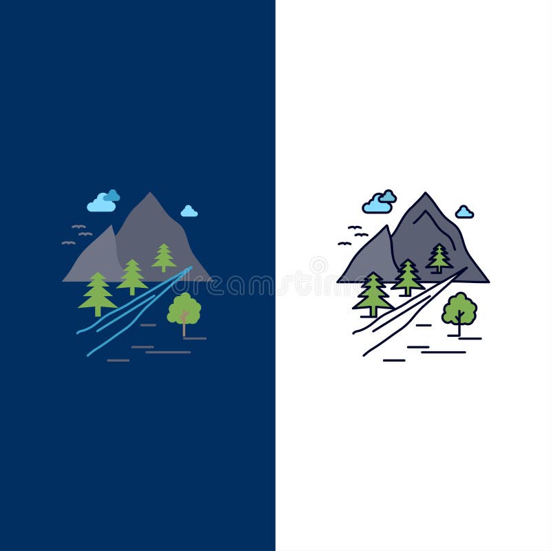 Rocks, Tree, Hill, Mountain, Nature Flat Color Icon Vector Stock Vector ...