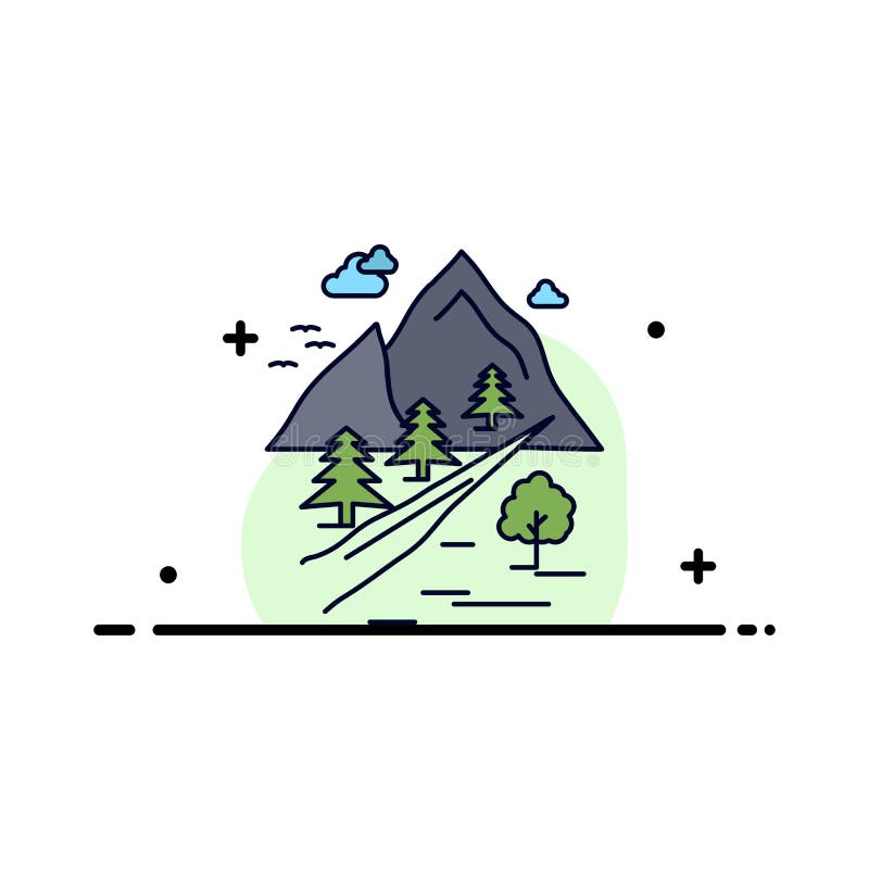 Rocks, Tree, Hill, Mountain, Nature Flat Color Icon Vector Stock Vector ...