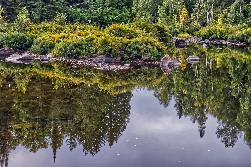 Rocks, Trees and Bushes in Complete Reflection - Current River ...