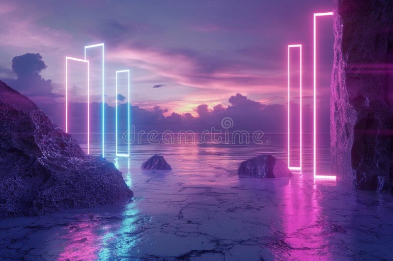 Rocks by Water at Night stock image. Image of illumination - 375182239