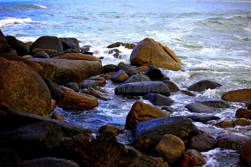 Rocks on the Water with Sea Waves Foam Stock Image - Image of morning ...