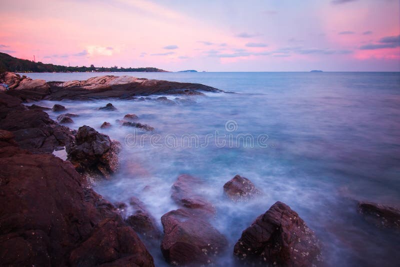 Rocks Waves and the Beautiful Sunset Stock Image - Image of sunrise ...