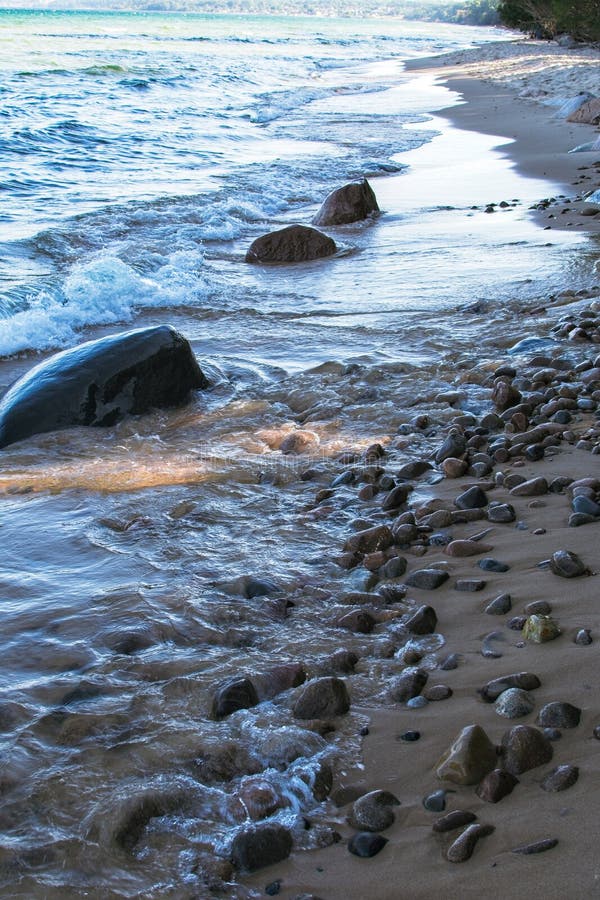 Rocks and Waves at a Long Beach Stock Photo - Image of sweden, paradise ...