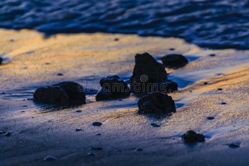 Rocks Wet by the Sea Sunset Scene Stock Image - Image of watering ...