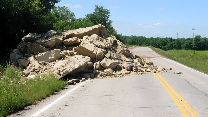 Rockslide Obstructs Rural Road Causing Transportation Challenges Stock ...