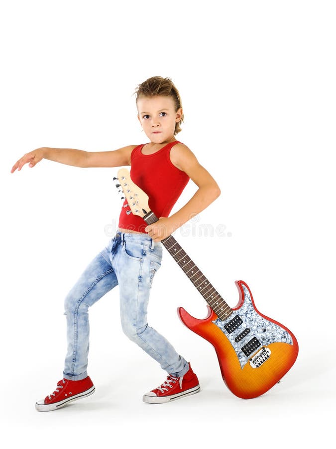 Rockstar kid with guitar stock image. Image of guitar - 27047401