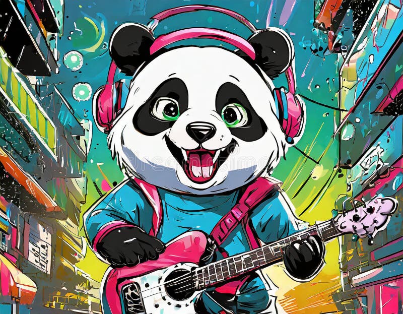 Rockstar Panda Cartoon Character Illustration - Graffiti-generated by ...