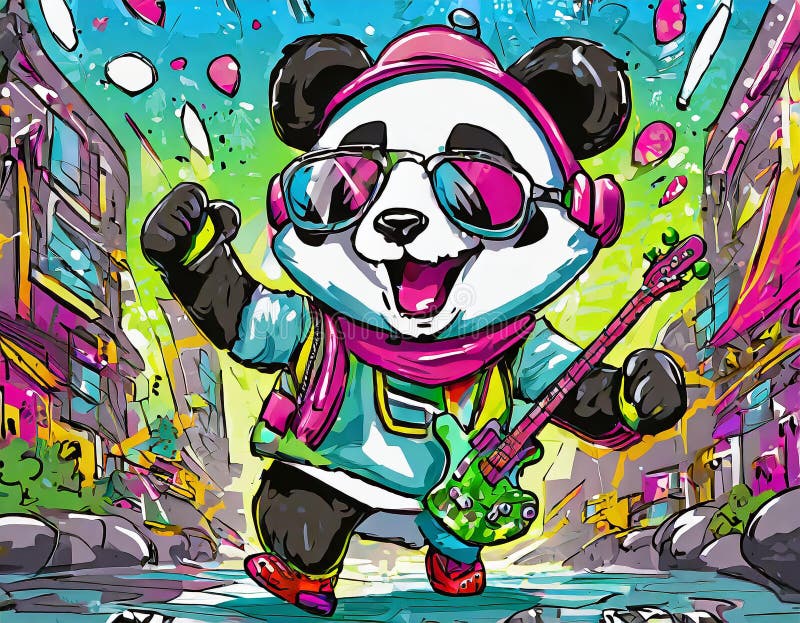Rockstar Panda Cartoon Character Illustration - Graffiti-generated by ...