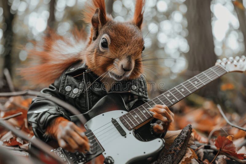 A Squirrel Playing a Guitar on Top of a Tree Stump. Generative AI Image ...