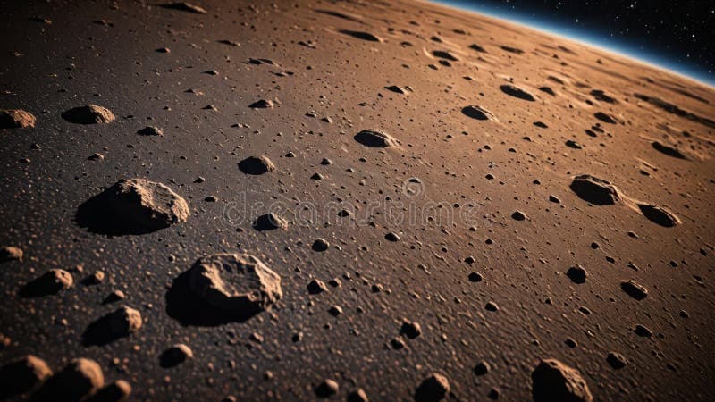 Rocky Asteroid Surface with Craters and Distant Horizon in Space Stock ...
