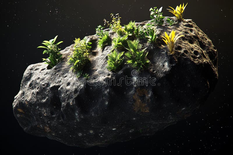 Rocky Asteroid with Vibrant Plant Life Thriving in Outer Space ...