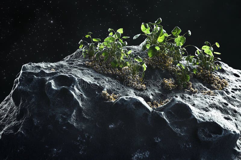Rocky Asteroid with Vibrant Plant Life Thriving in Outer Space ...